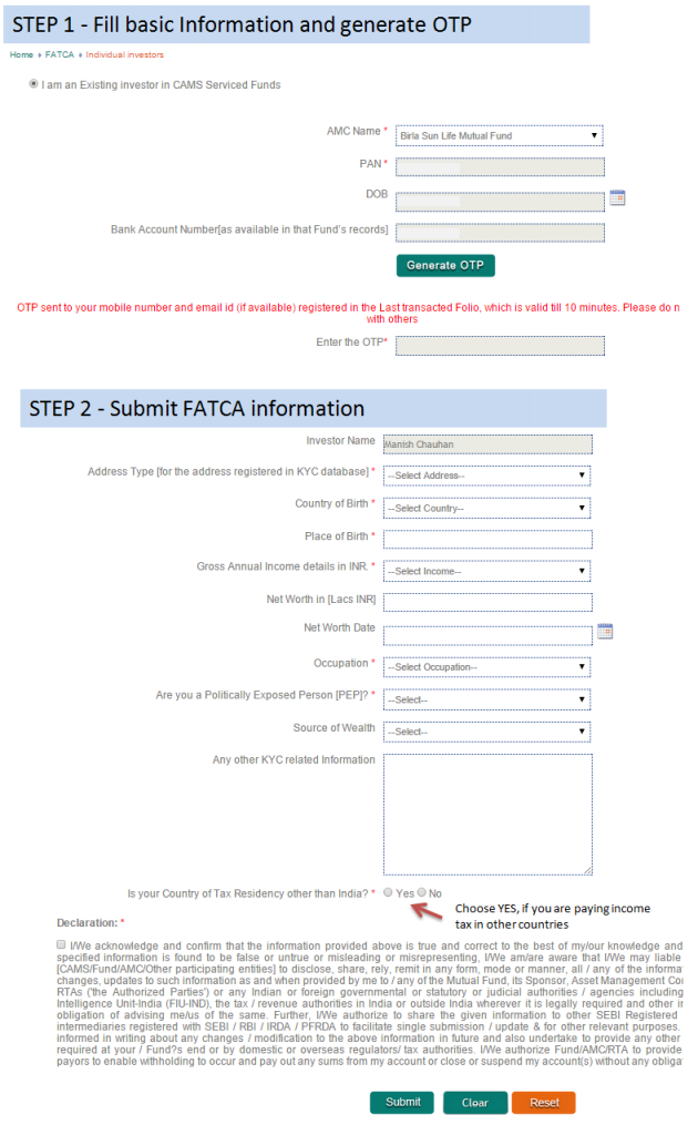 Update your FATCA declaration online in 2 min, if you are an existing mutual fund investor